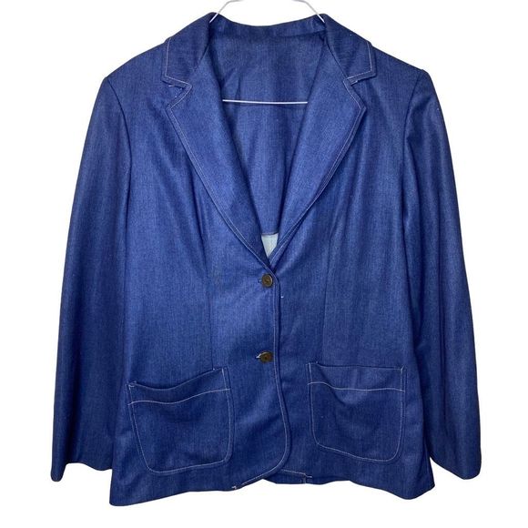 Vintage | Jackets & Coats | Vintage Denim Chambray Blazer Jacket Two Button Blue No Tags Retro ...